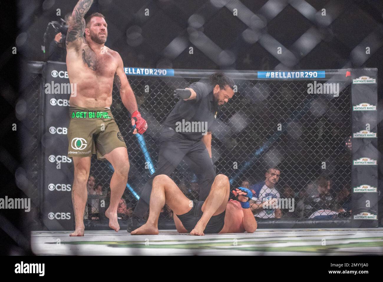 LOS ANGELES, CA - FEBRUARY 4: (L-R) Ryan Bader celebrates his victory ...