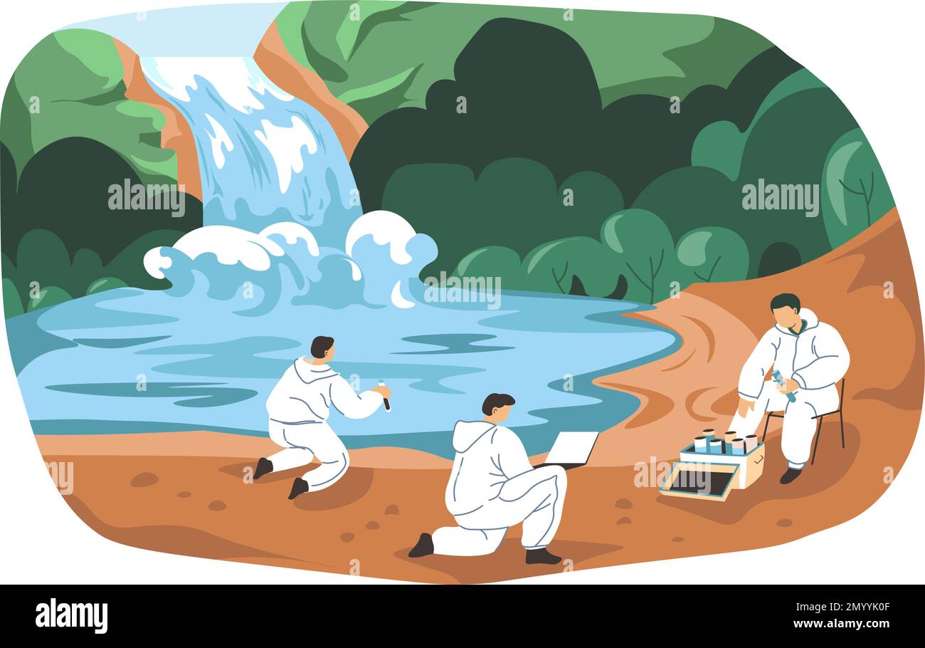 Researchers working analysis of water pollution Stock Vector Image ...
