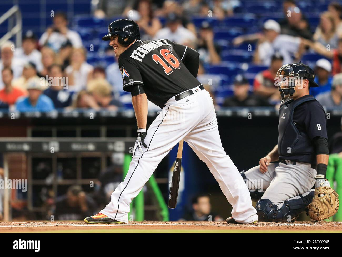 Miami Marlins starting pitcher Jose Fernandez (16) smiles at New York ...