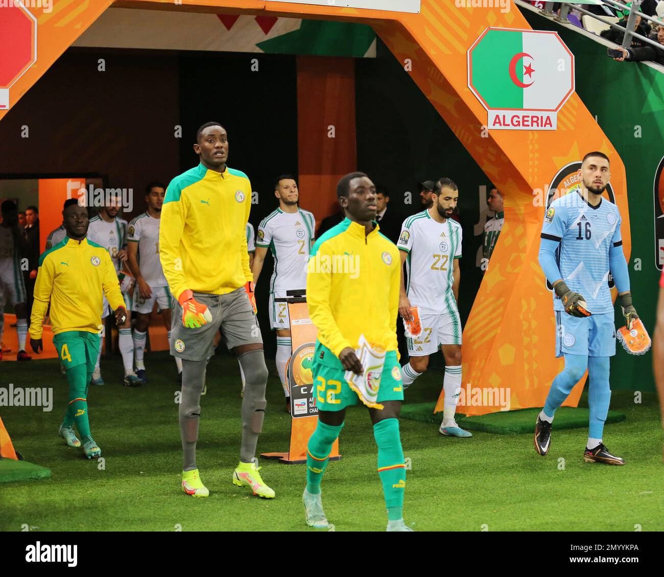 Players of Senegal arrives at the final match between Algeria and Senegal during the 7th African ...