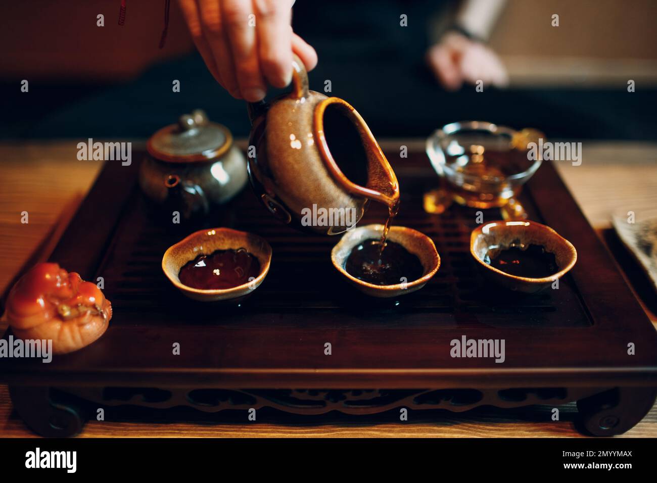Chinese traditional puerh tea ceremony. Shepherd, chahay and gaiwan ...