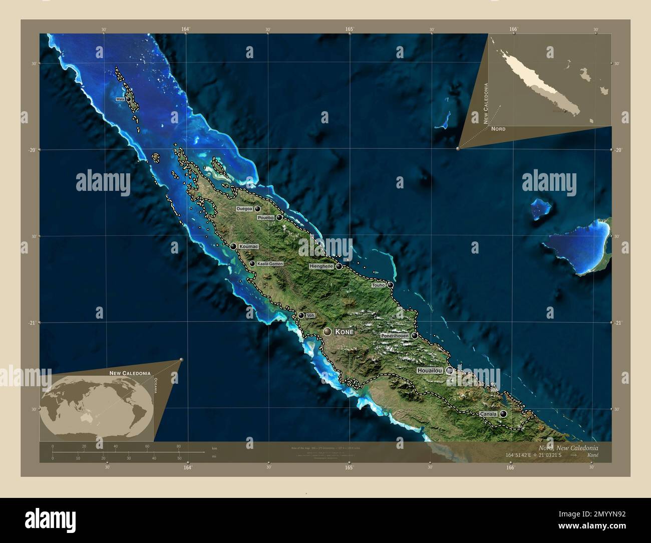 Nord, province of New Caledonia. High resolution satellite map ...
