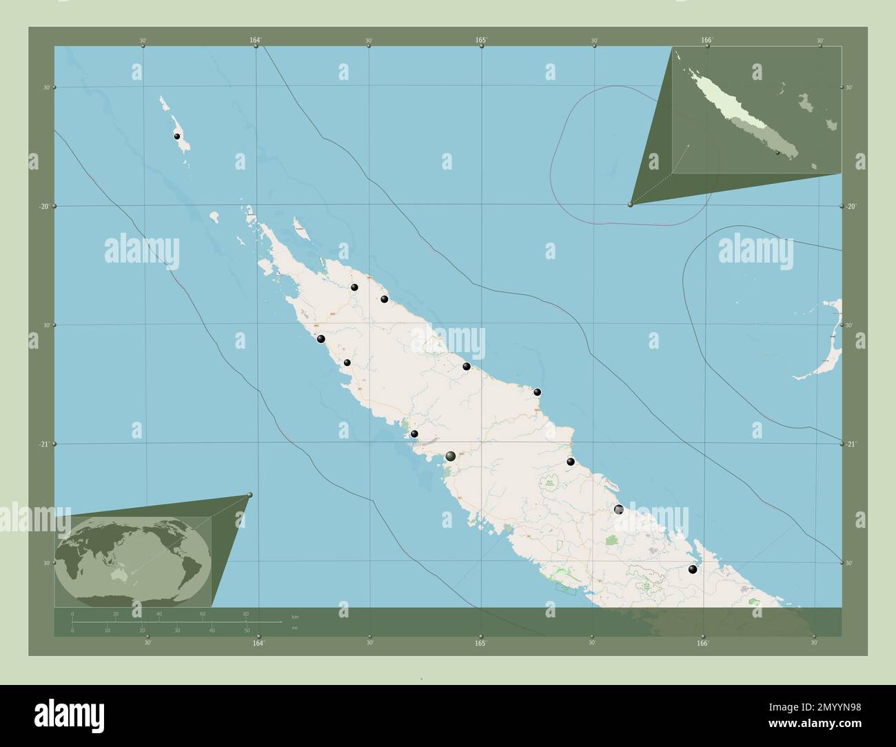 Nord, province of New Caledonia. Open Street Map. Locations of major ...