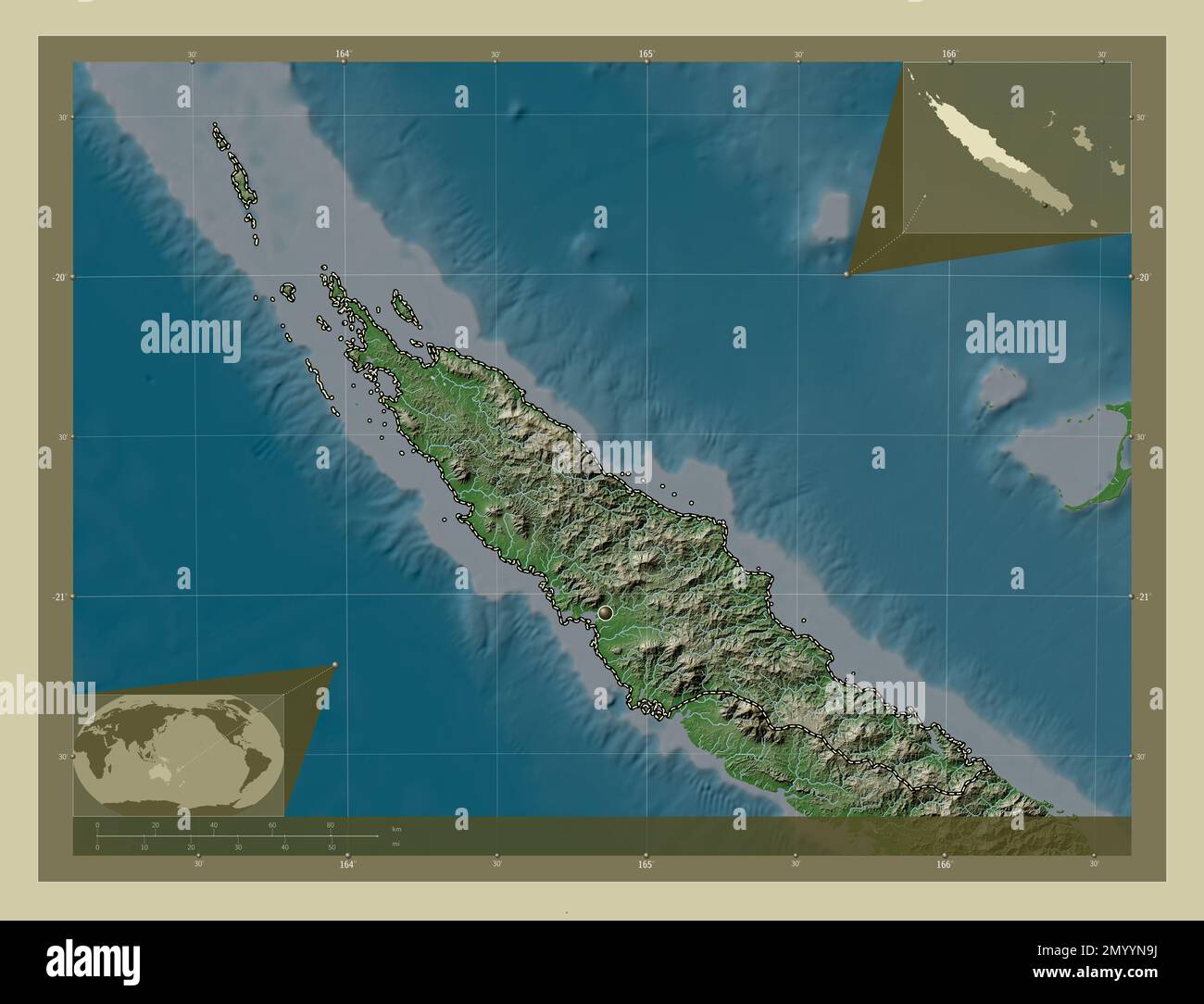 Nord, province of New Caledonia. Elevation map colored in wiki style ...