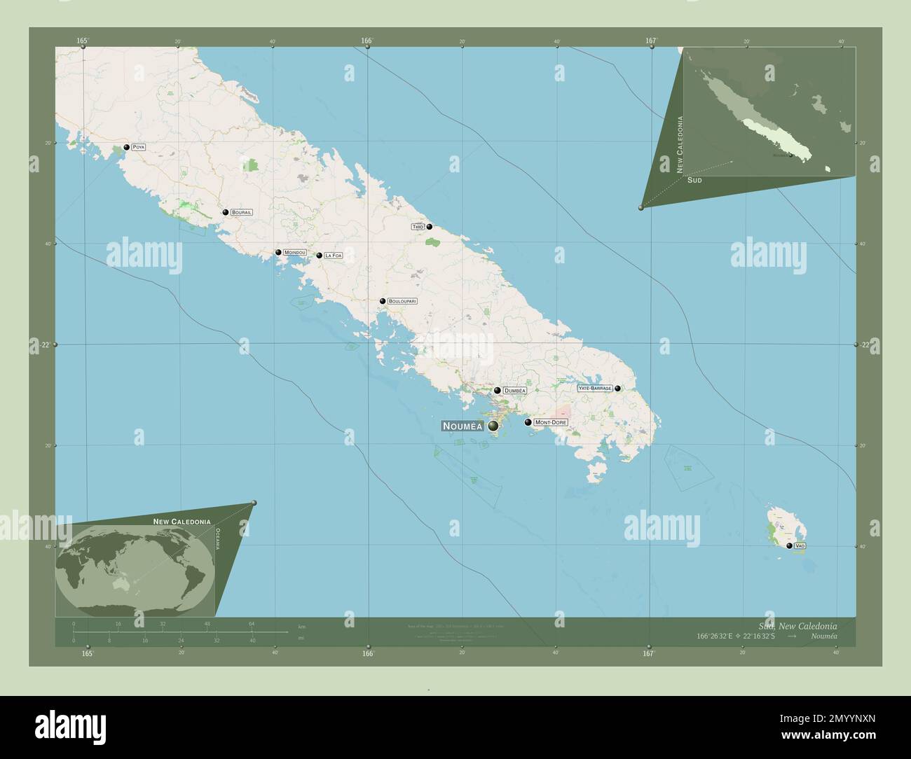 Sud, province of New Caledonia. Open Street Map. Locations and names of ...
