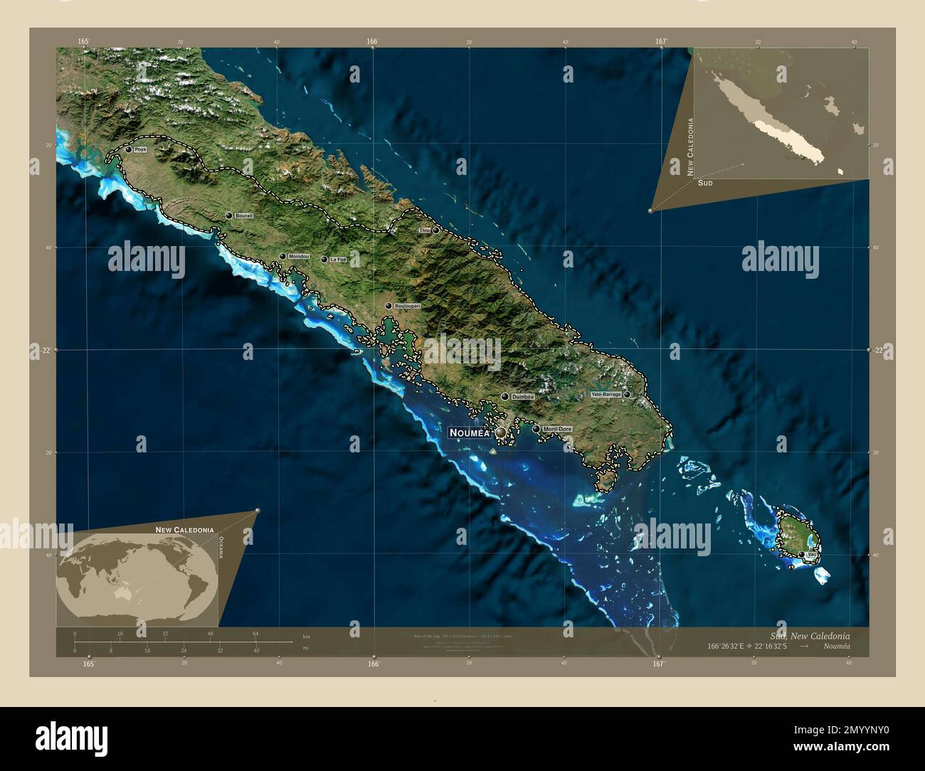 Sud, province of New Caledonia. High resolution satellite map ...