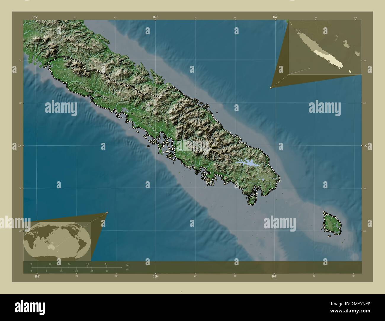 Sud, province of New Caledonia. Elevation map colored in wiki style ...