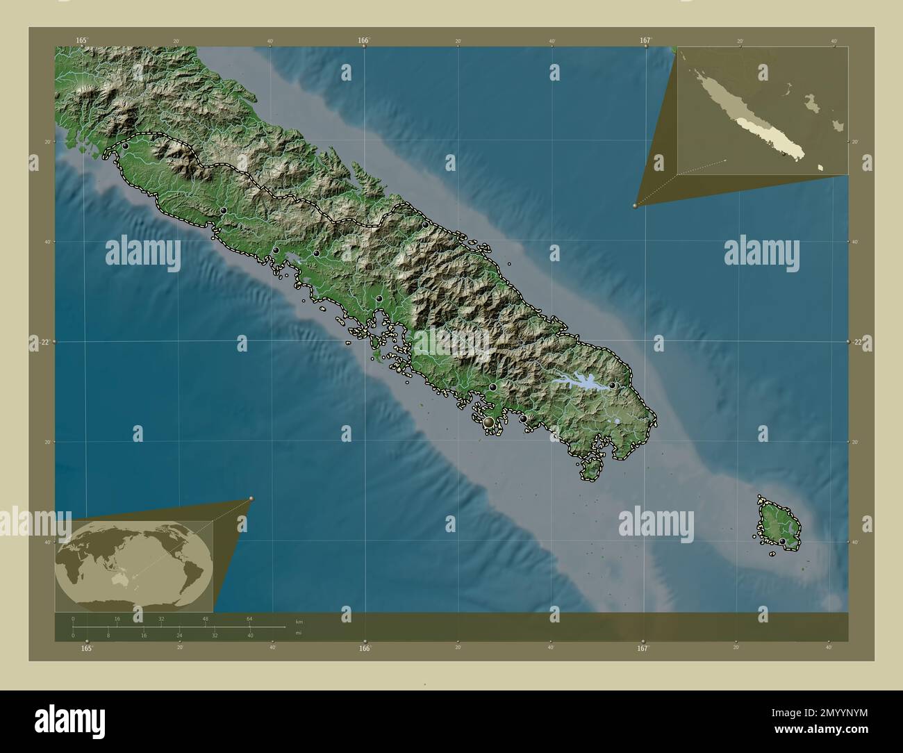 Sud, province of New Caledonia. Elevation map colored in wiki style ...