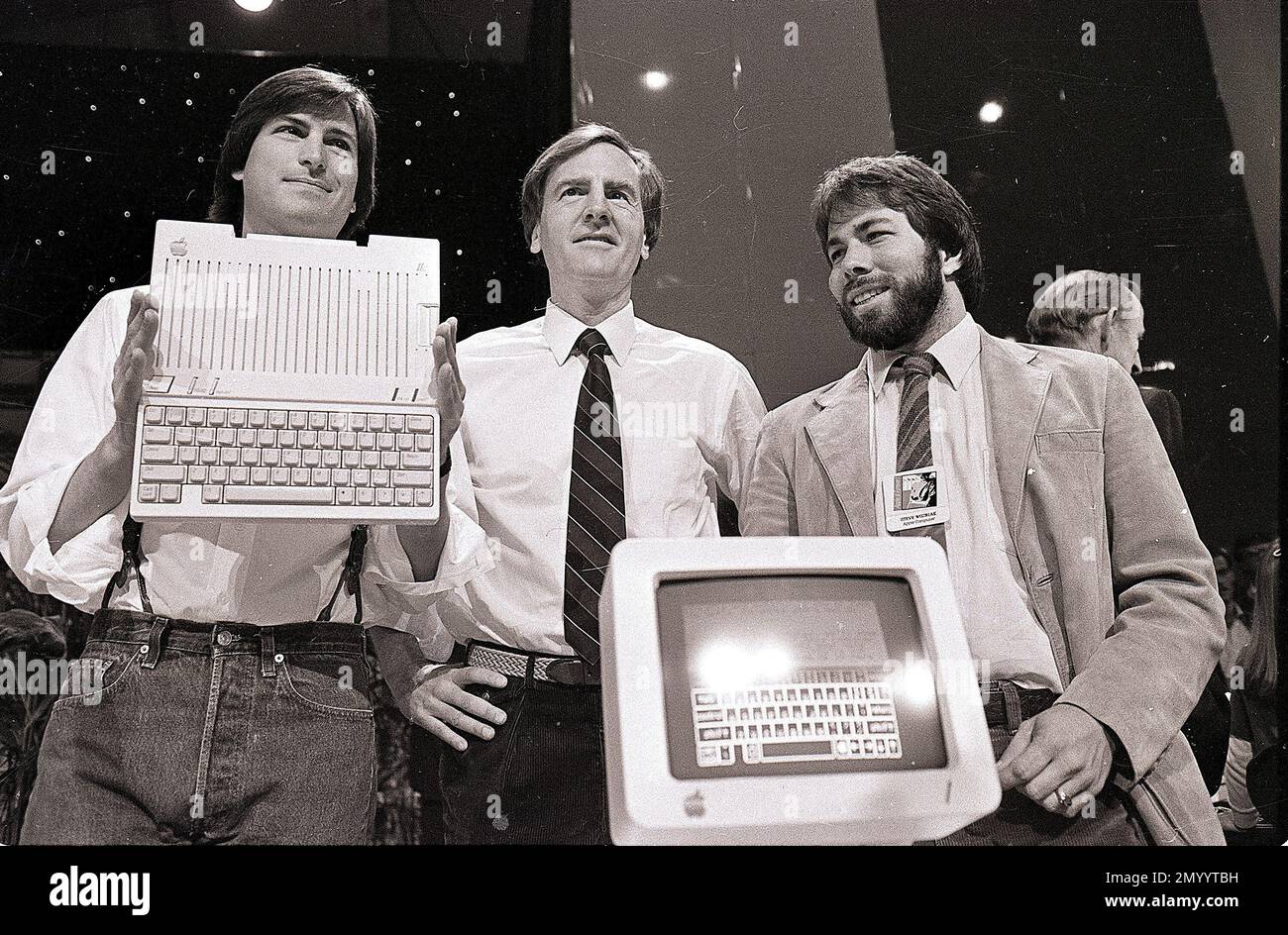 FILE - In this April 24, 1984, file photo, Steve Jobs, left, chairman ...