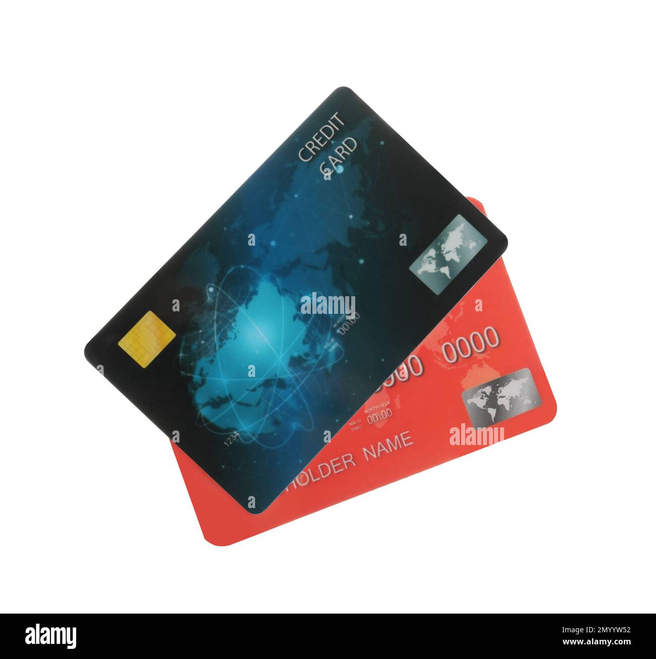 Different plastic credit cards on white background Stock Photo - Alamy