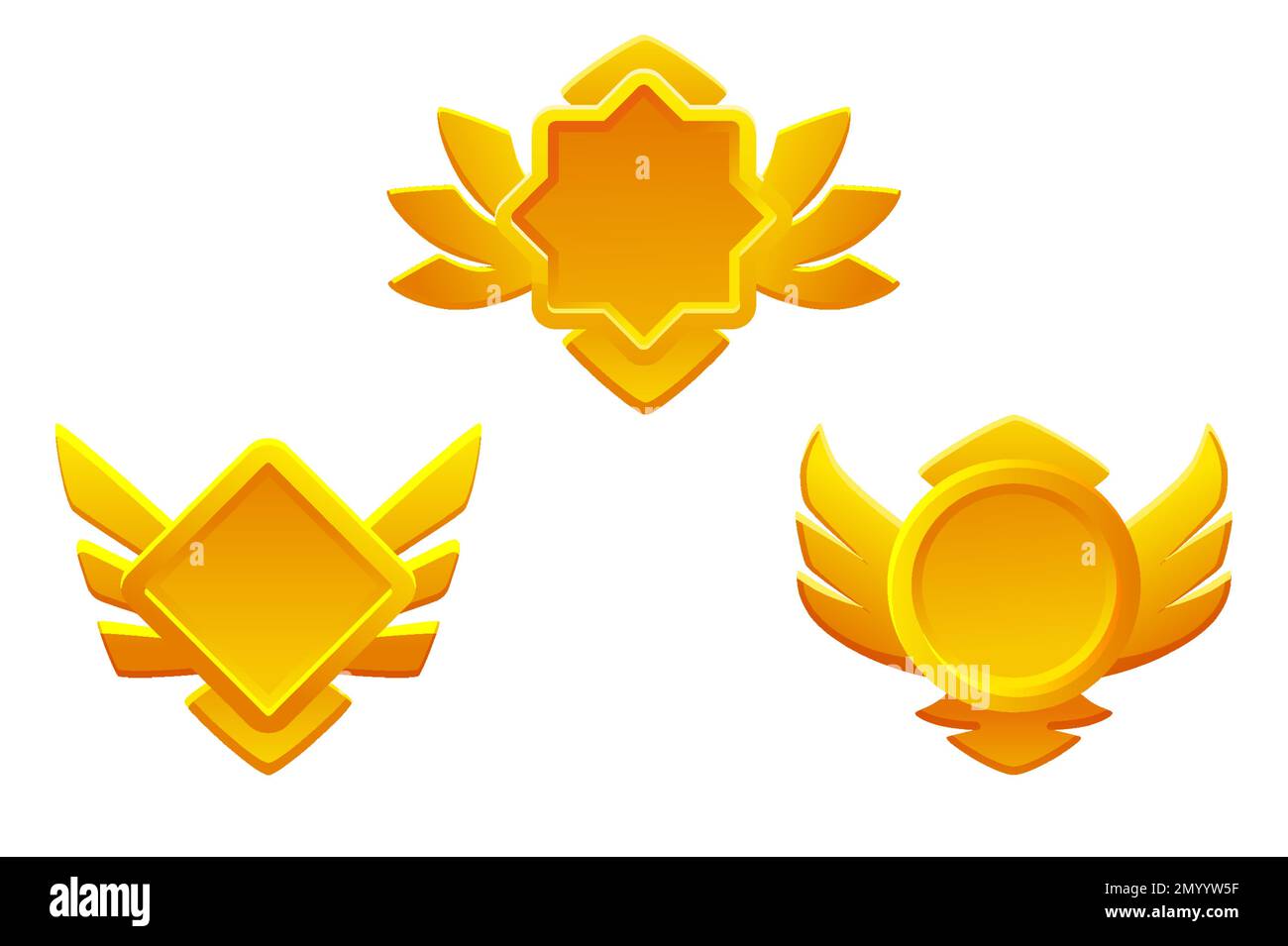 Game rank icons isolated. Game badges buttons in different frame with ...
