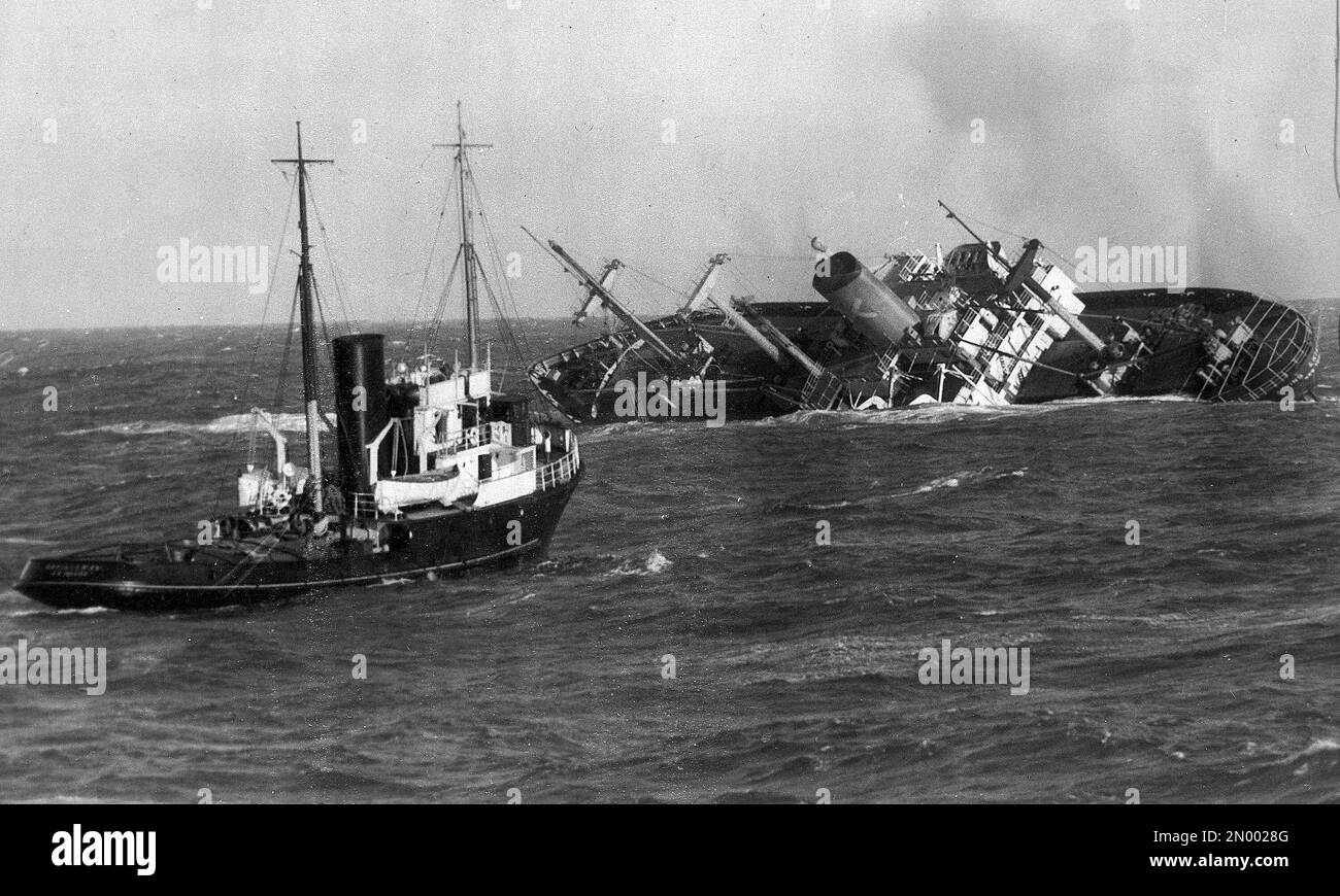 The British tugboat Turmoil noses through heavy seas 30 miles off ...