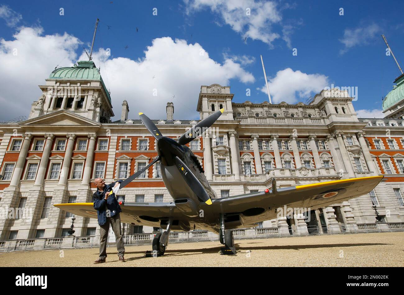 Keith Lee, an RAF employee puts the finishing touches to a Second World ...