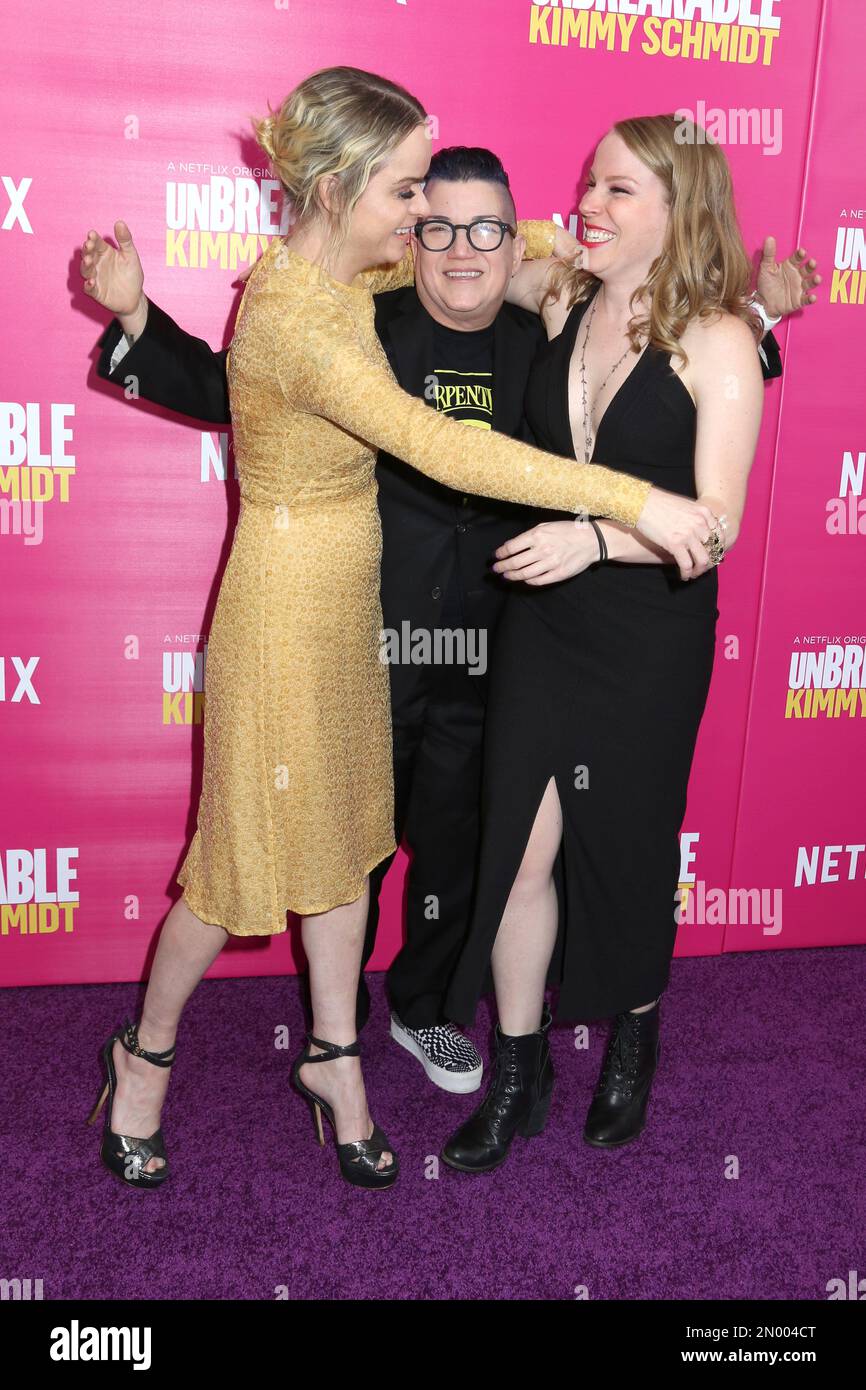 From left, Taryn Manning, Lea DeLaria and Emma Myles attend the ...