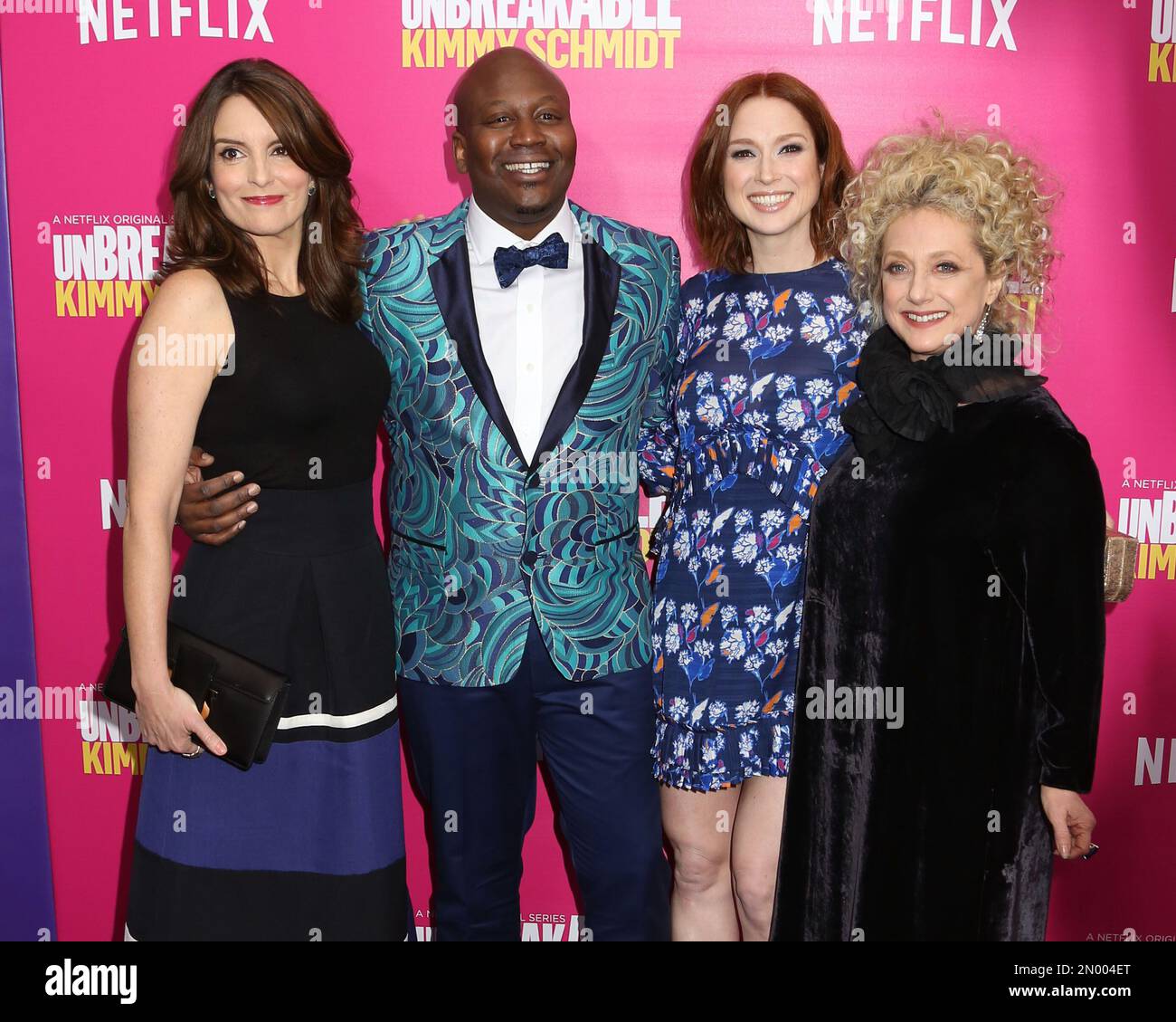 From left, Tina Fey, Tituss Burgess, Ellie Kemper and Carol Kane attend ...