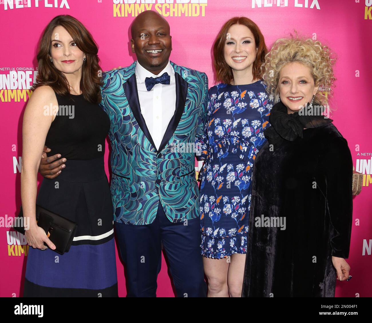 From left, Tina Fey, Tituss Burgess, Ellie Kemper and Carol Kane attend ...