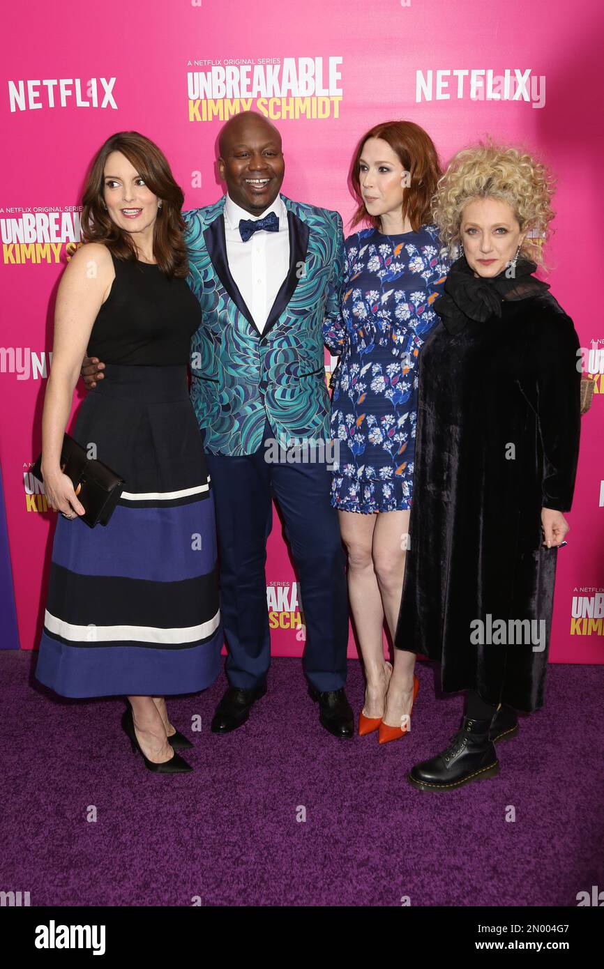 From left, Tina Fey, Tituss Burgess, Ellie Kemper and Carol Kane attend ...