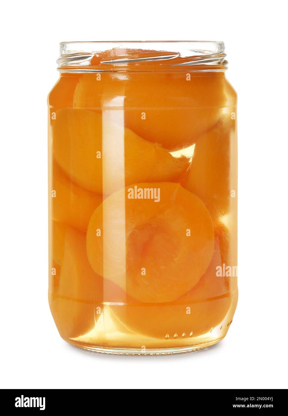 Jar of pickled apricots isolated on white Stock Photo - Alamy