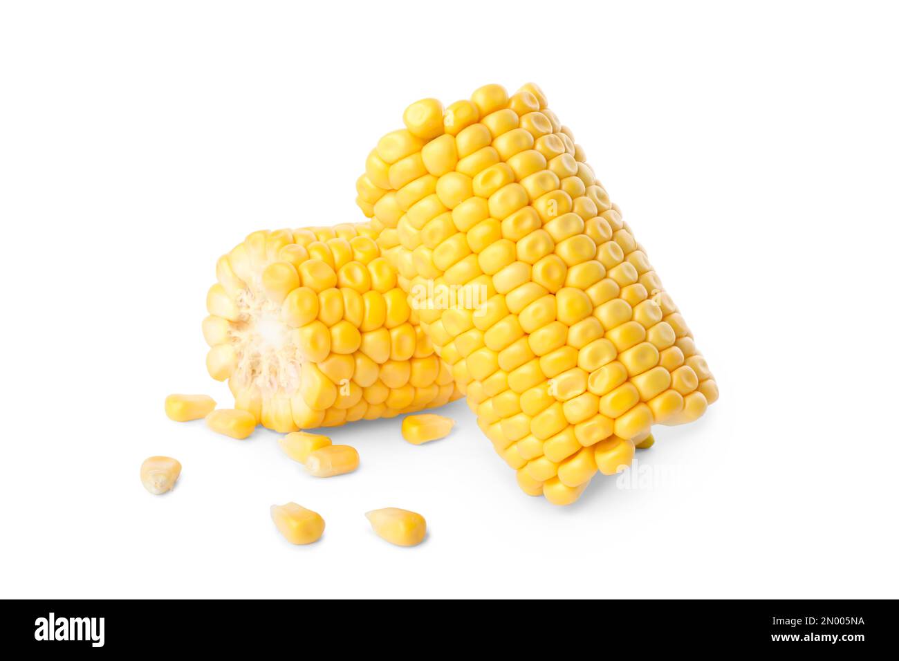 Pieces of ripe raw corn cob on white background Stock Photo - Alamy