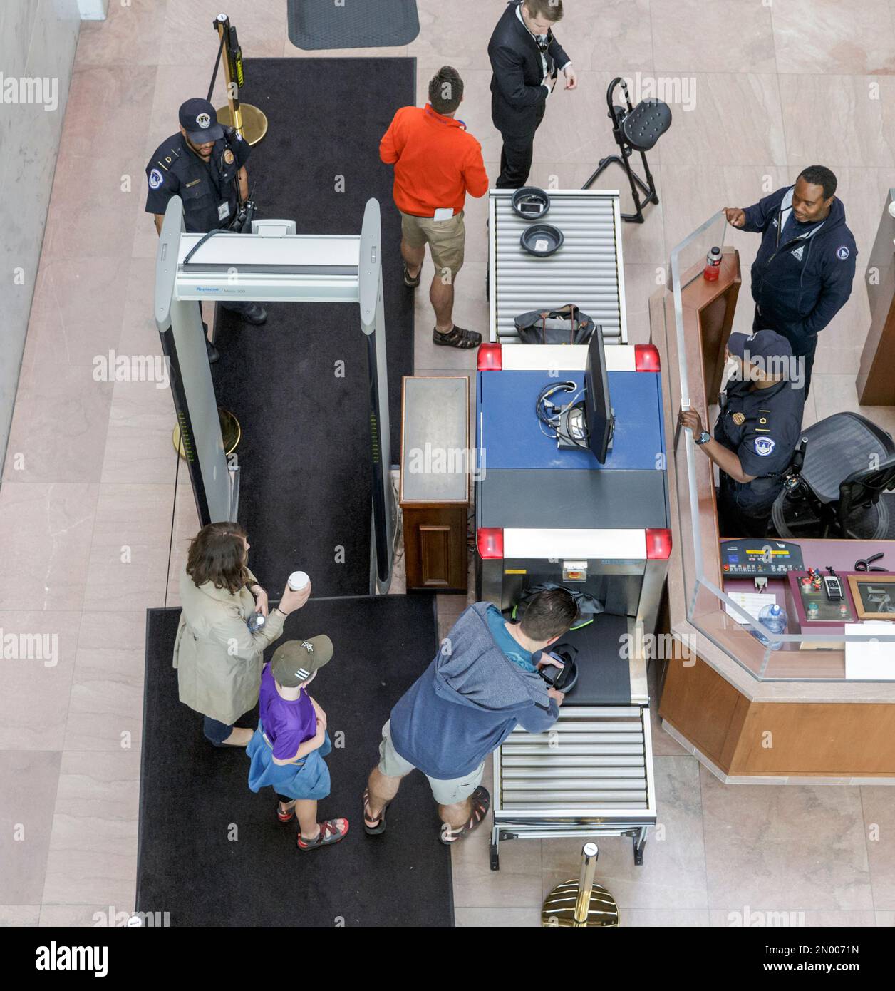 U.S. Capitol Police officers operate a security station at the entrance ...