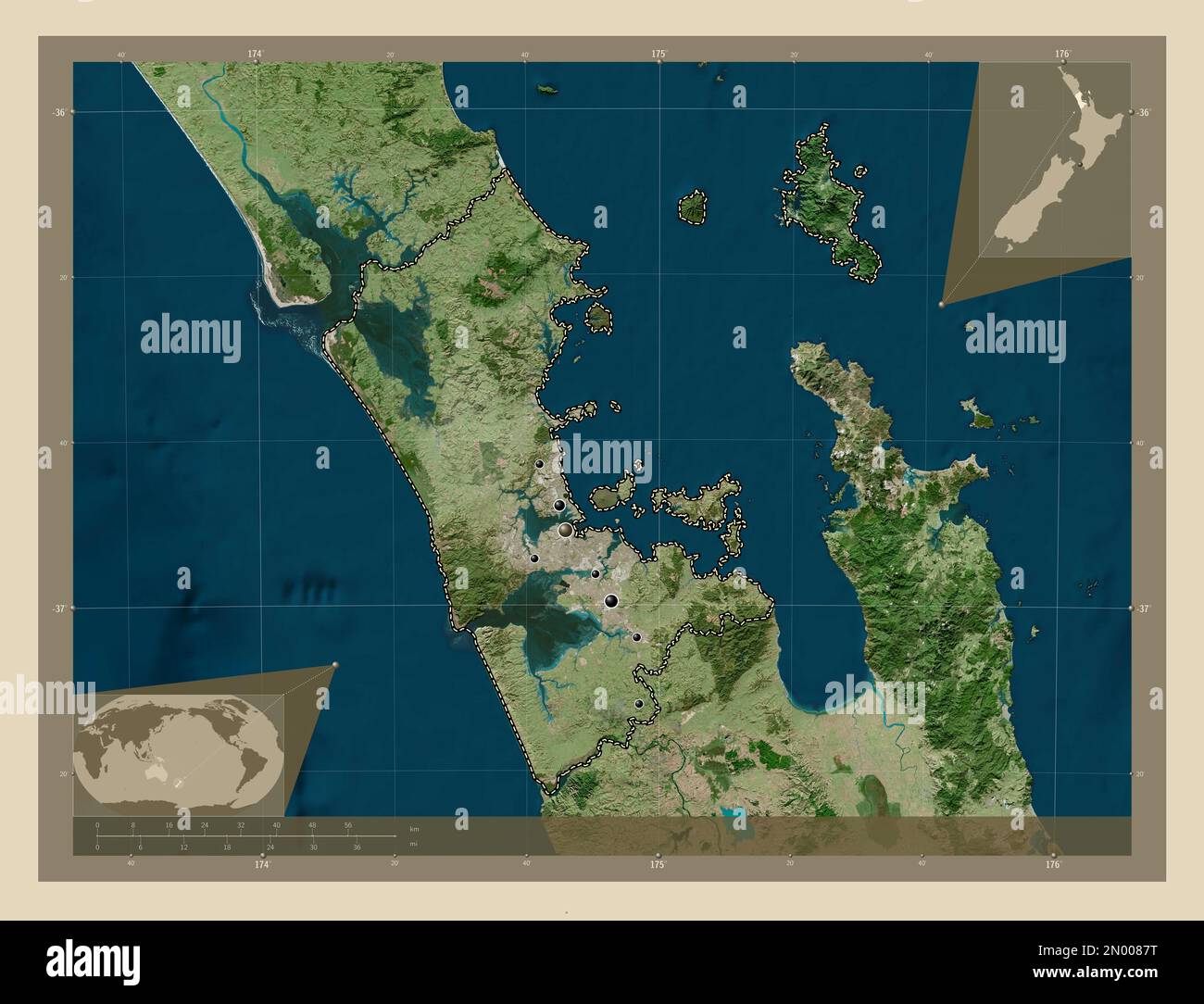 Auckland, regional council of New Zealand. High resolution satellite ...