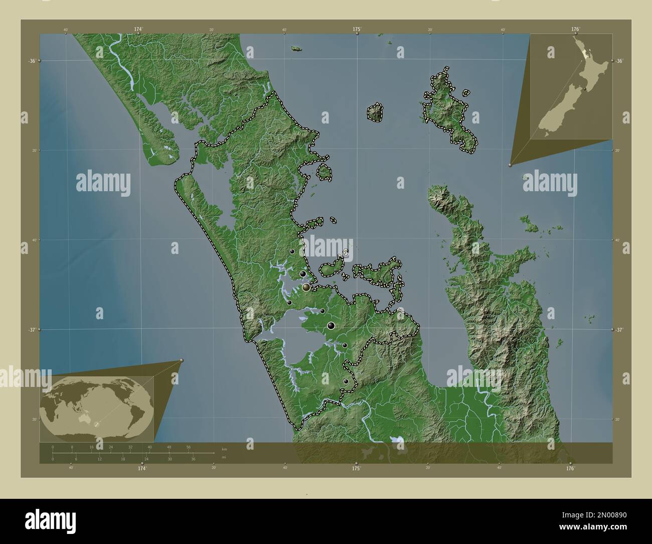 Auckland, regional council of New Zealand. Elevation map colored in ...