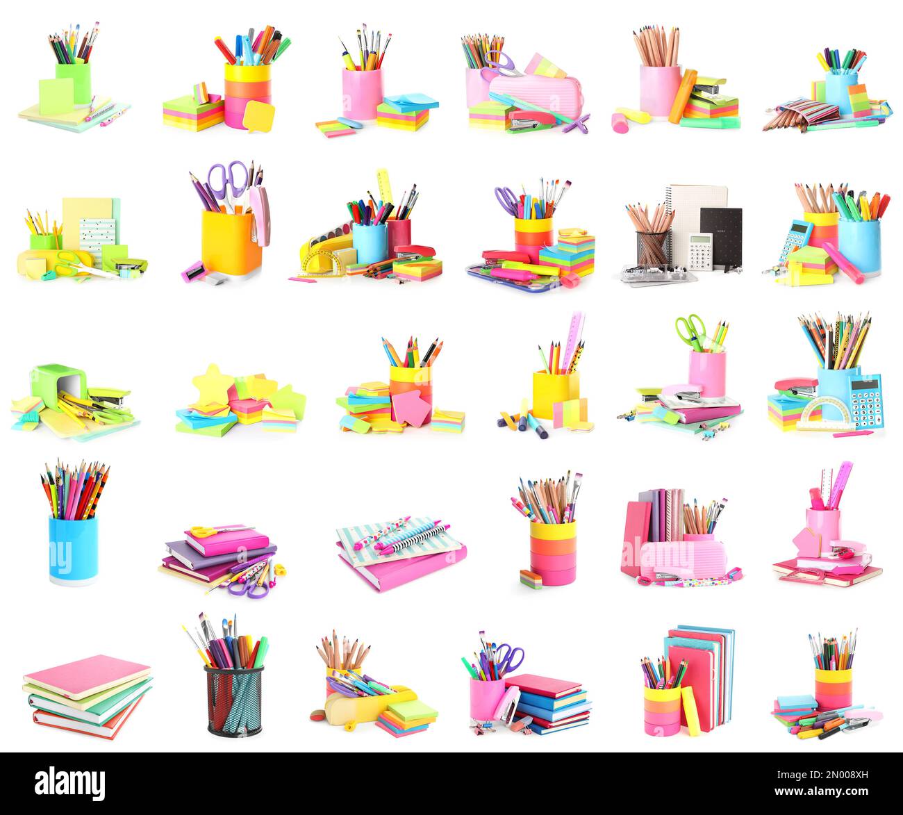 Set of bright school stationery on white background Stock Photo - Alamy