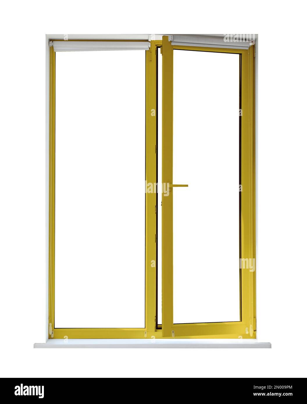Modern plastic window with yellow frame on white background Stock Photo ...