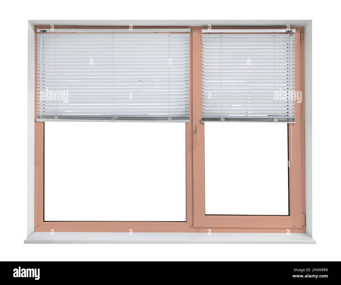 Modern plastic window with pale orange frame on white background Stock ...