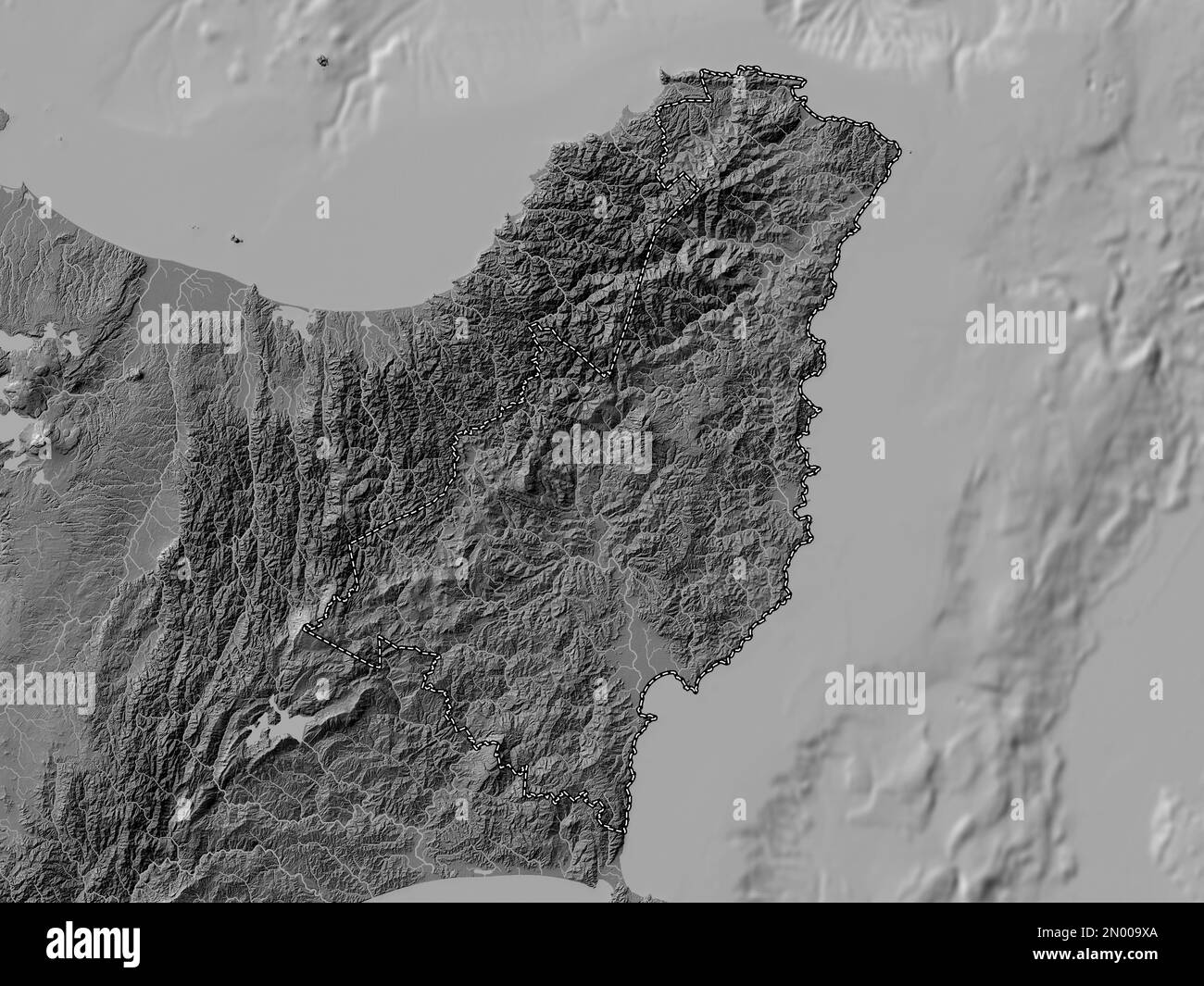 Gisborne, regional council of New Zealand. Bilevel elevation map with ...