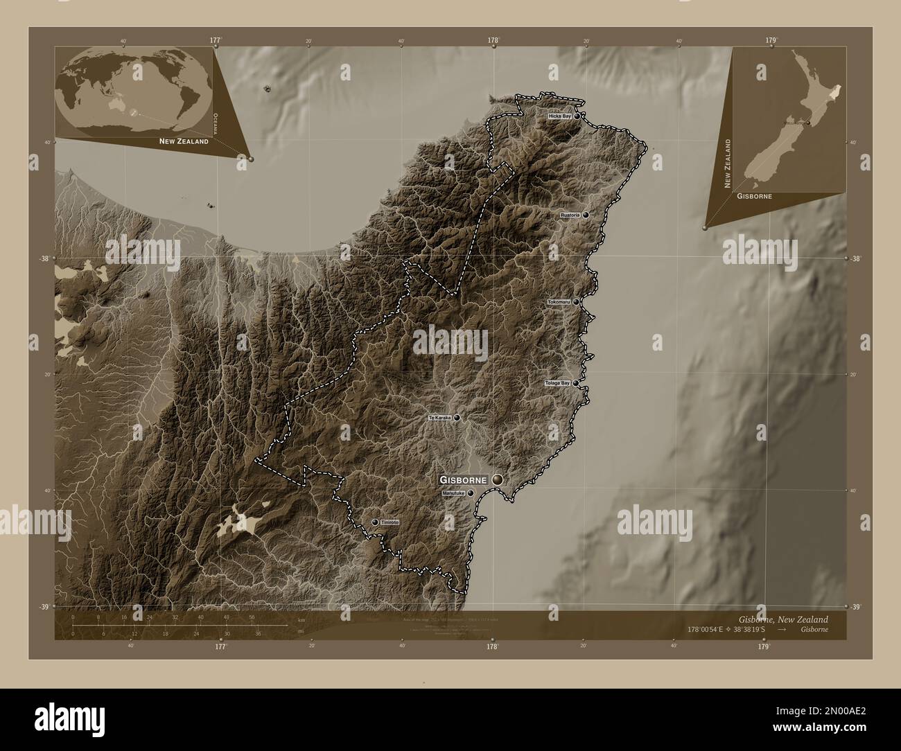 Gisborne, regional council of New Zealand. Elevation map colored in ...