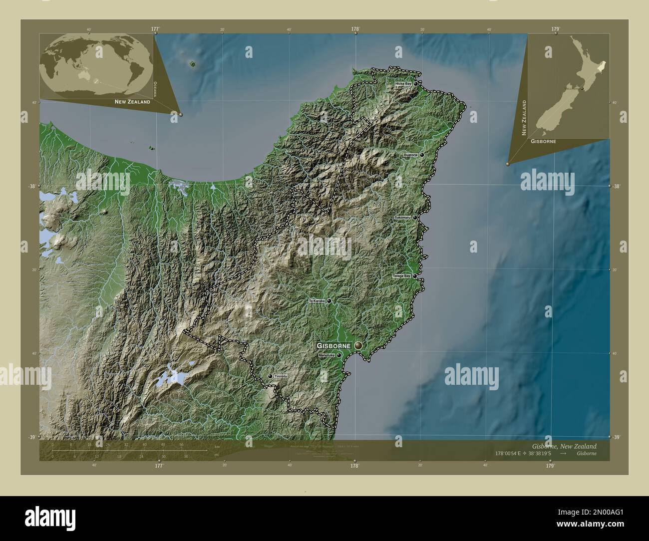 Gisborne, regional council of New Zealand. Elevation map colored in ...