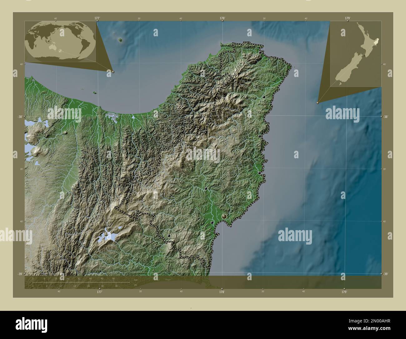 Gisborne, regional council of New Zealand. Elevation map colored in ...