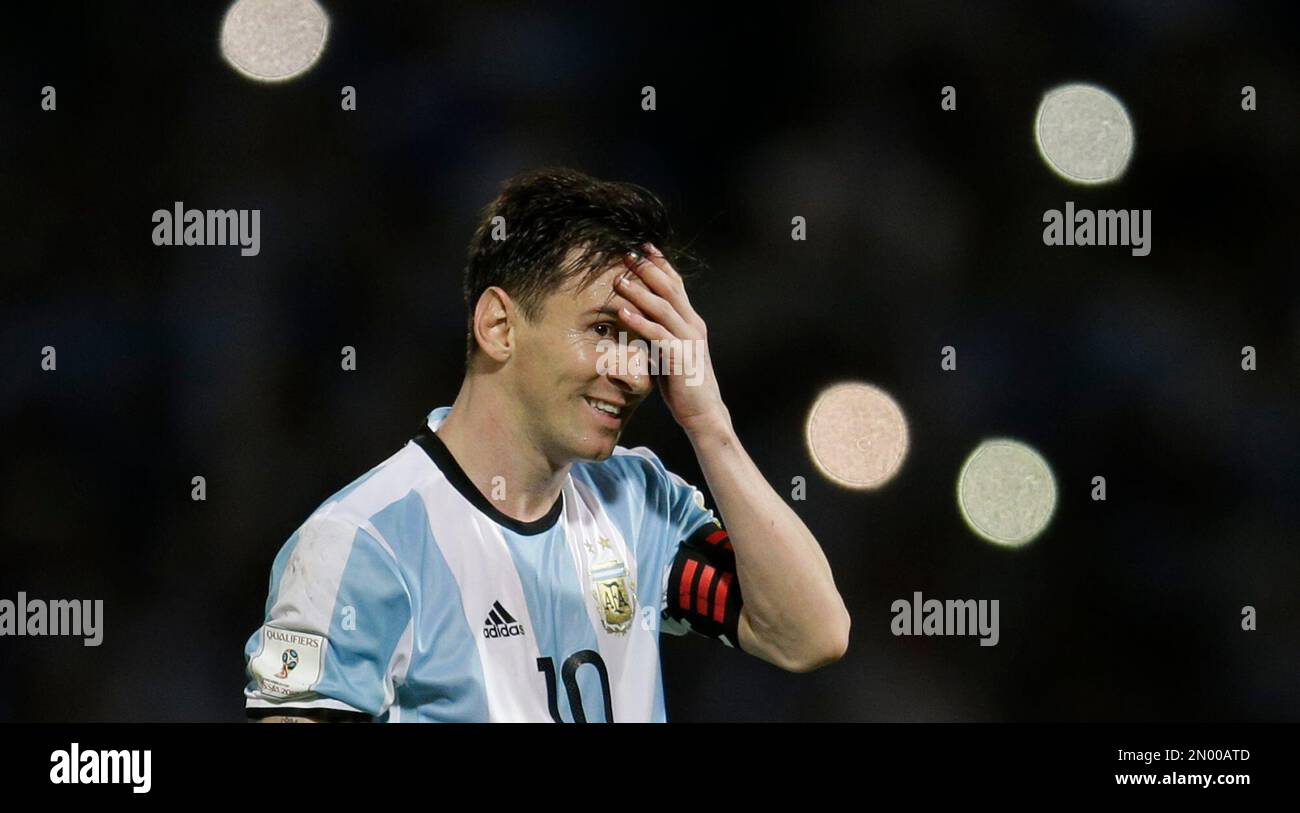 Argentina's Lionel Messi smiles during a 2018 World Cup qualifying ...