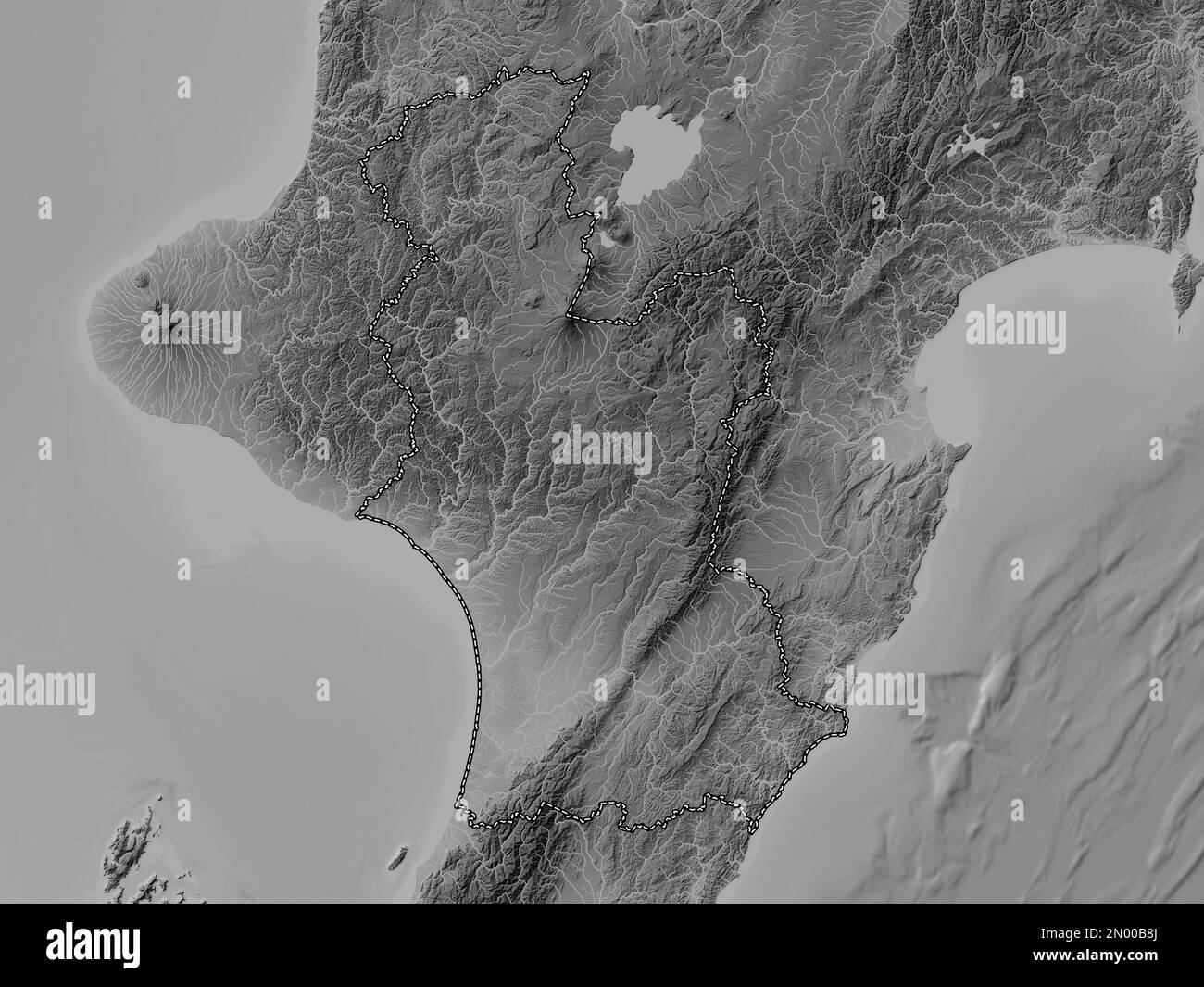 Manawatu-Wanganui, regional council of New Zealand. Grayscale elevation ...