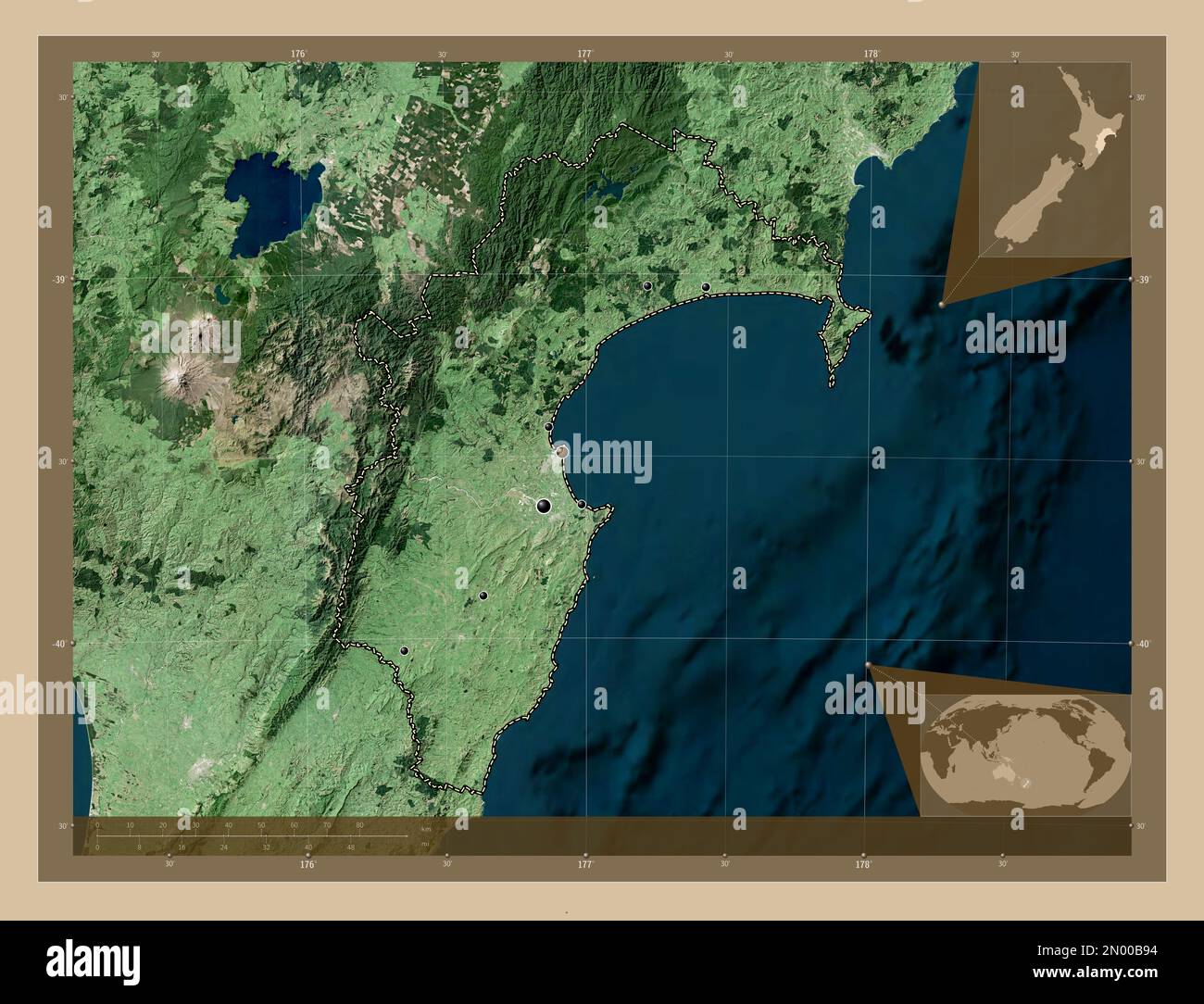 Hawke's Bay, regional council of New Zealand. Low resolution satellite ...