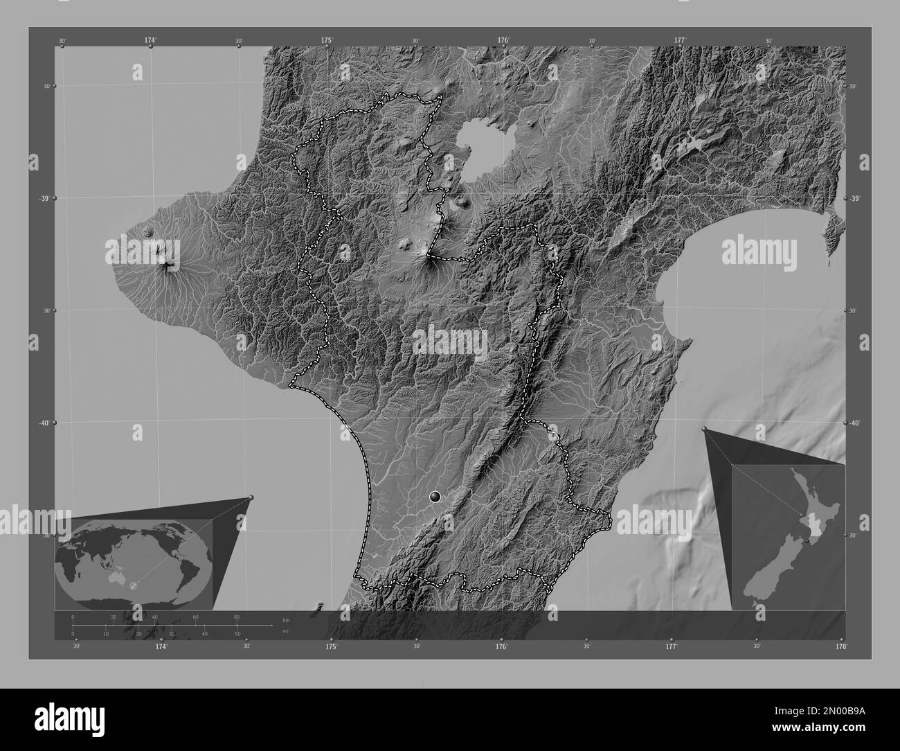 Manawatu-Wanganui, regional council of New Zealand. Bilevel elevation ...