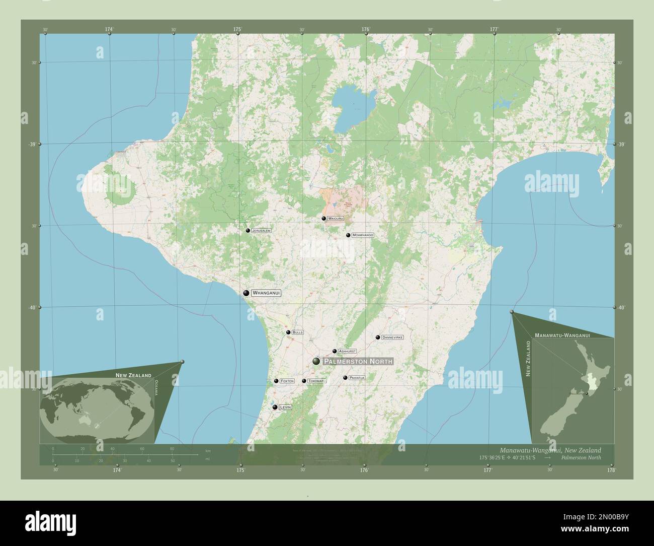Manawatu-Wanganui, regional council of New Zealand. Open Street Map ...