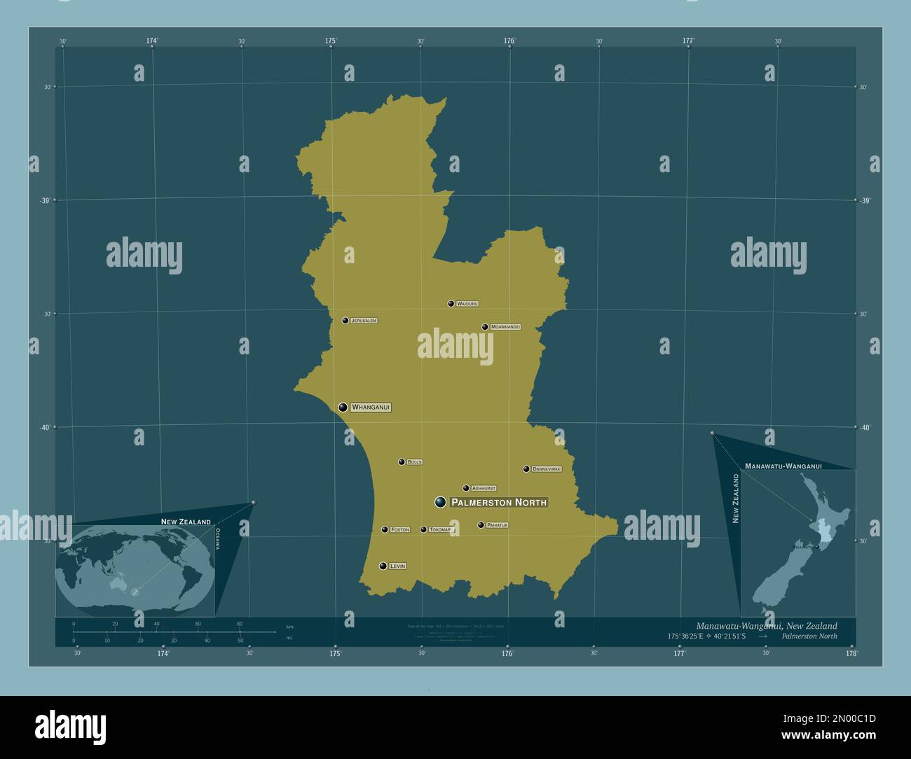 Manawatu-Wanganui, regional council of New Zealand. Solid color shape ...