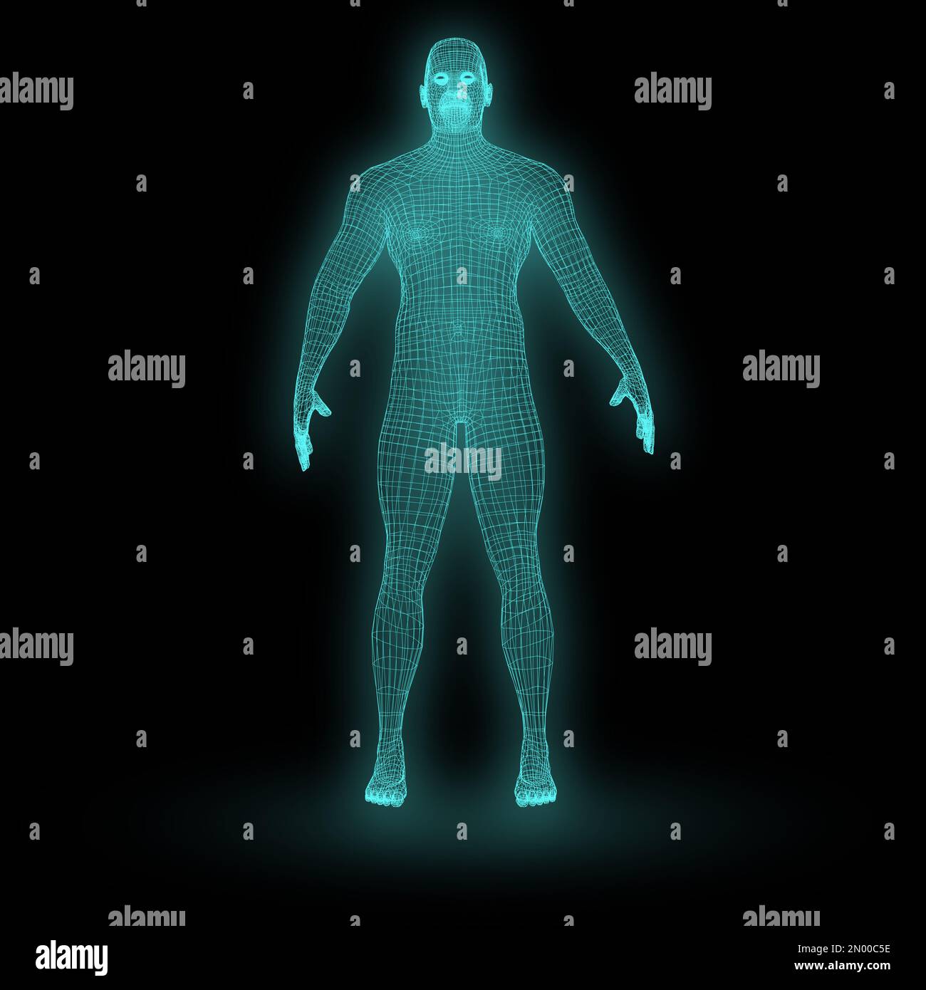 3d illustration. Illuminated digital man on black background Stock ...