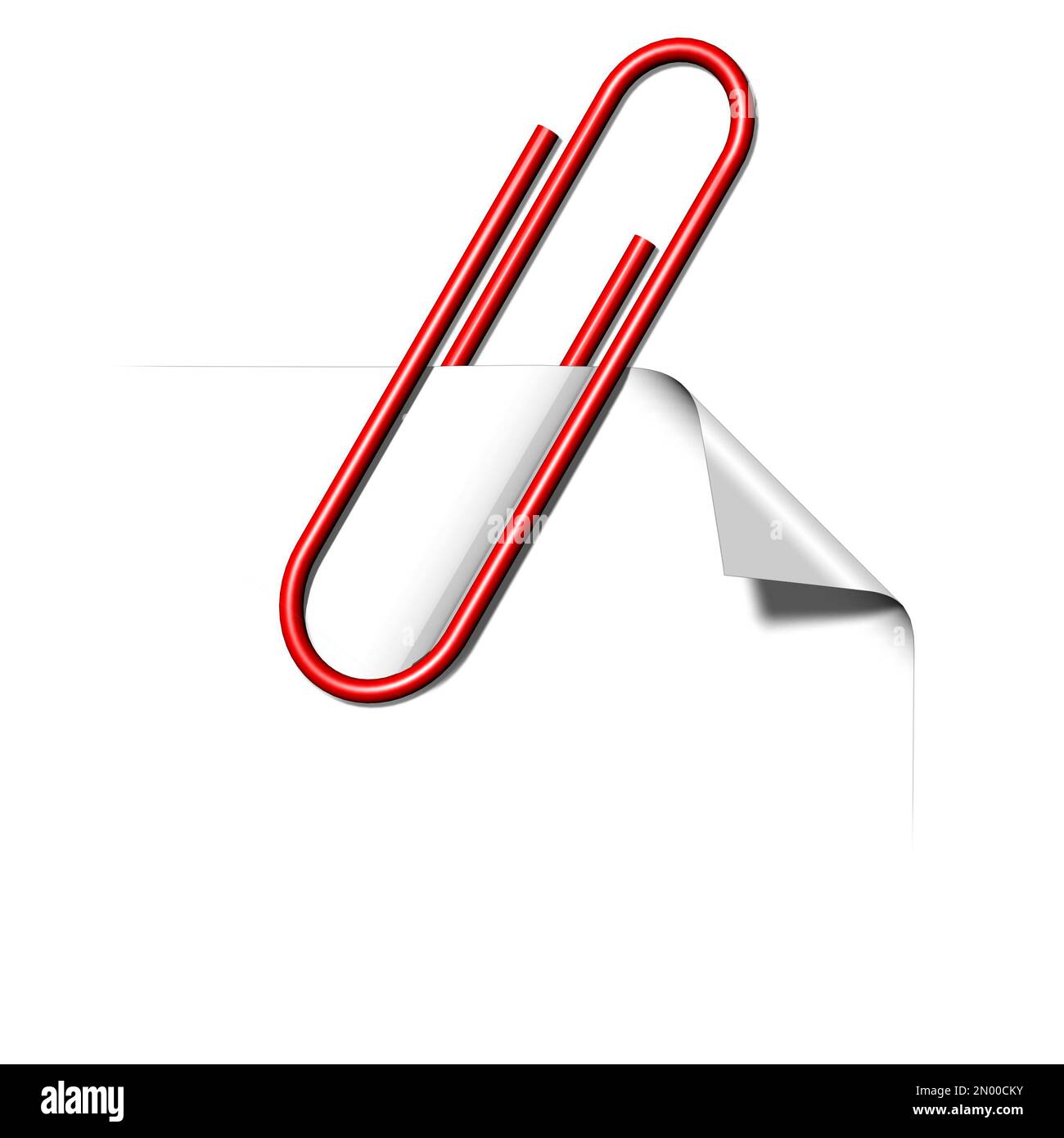 3d illustration. Single paper clip, isolated on white sheet of paper ...