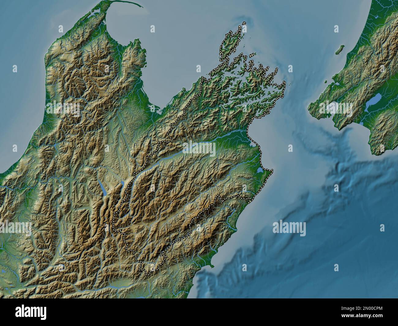 Marlborough, unitary authority of New Zealand. Colored elevation map ...
