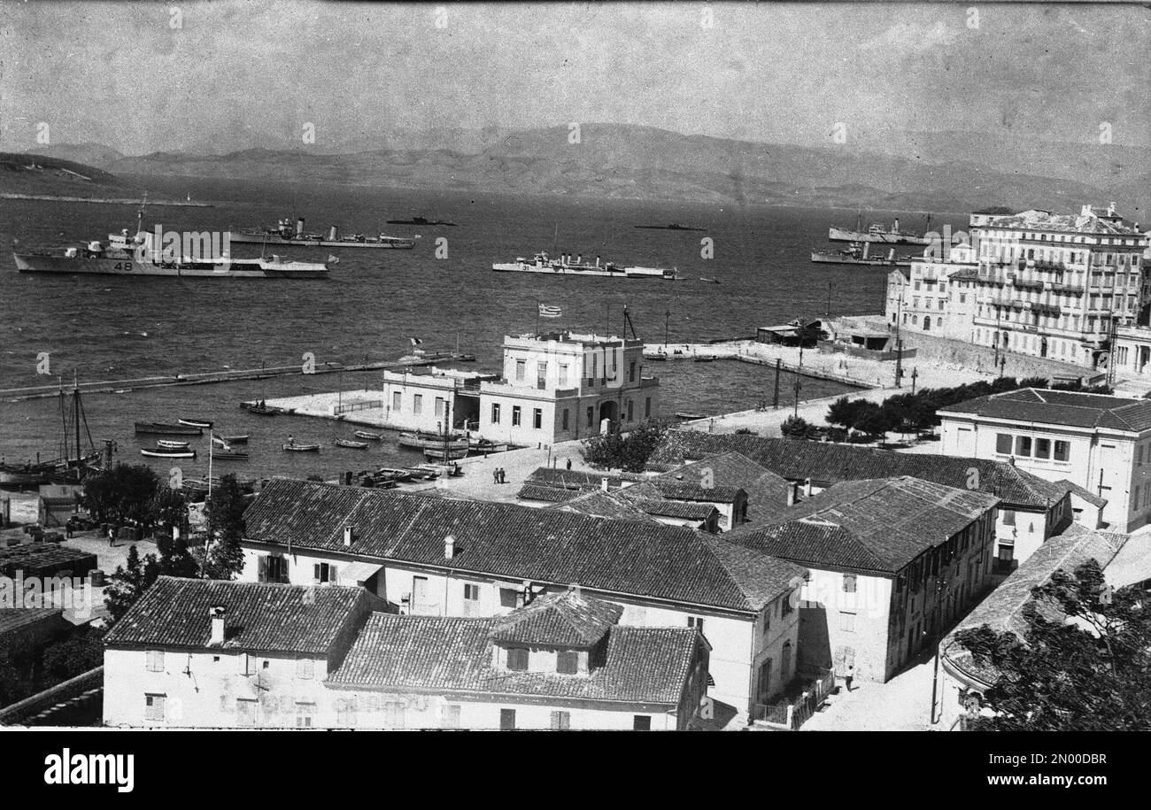 British war vessels in the harbor of Corfu, Greece, has ominous ...