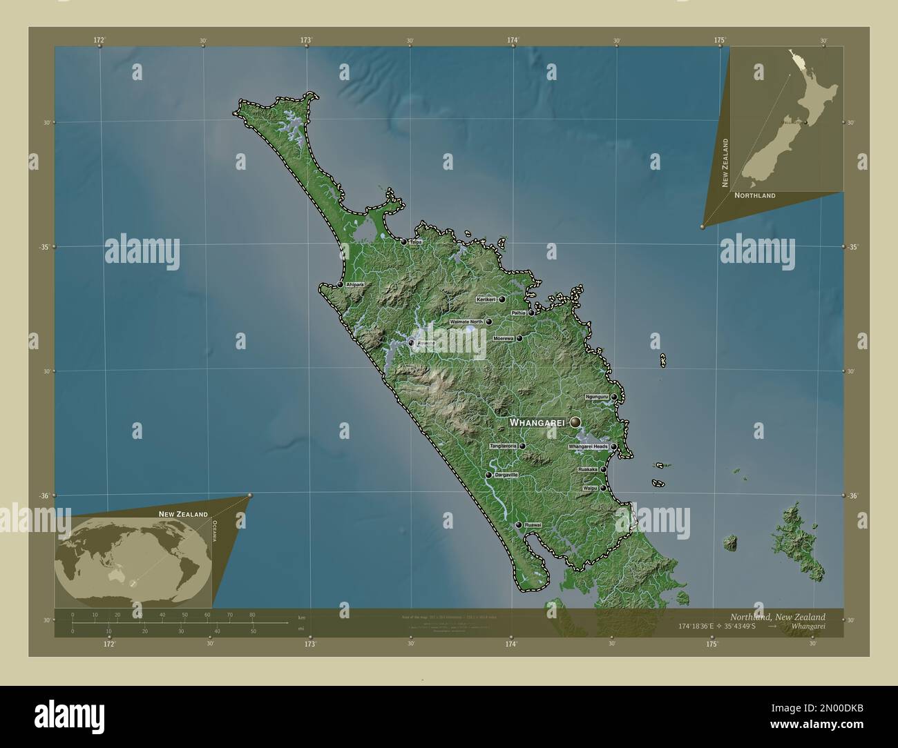 Northland, regional council of New Zealand. Elevation map colored in ...