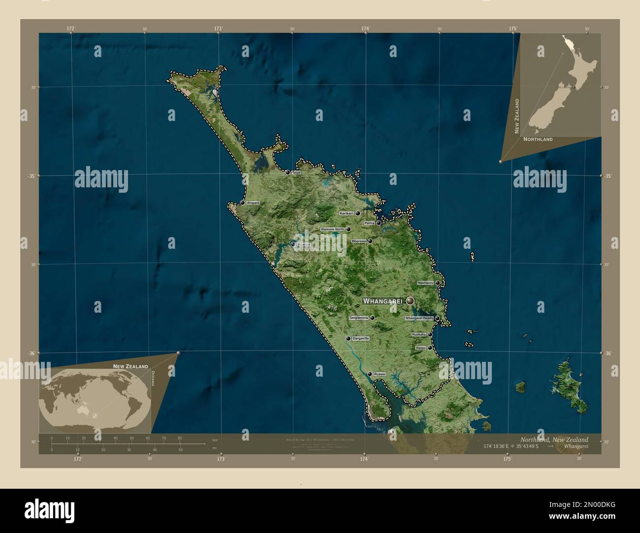 Northland, regional council of New Zealand. High resolution satellite ...