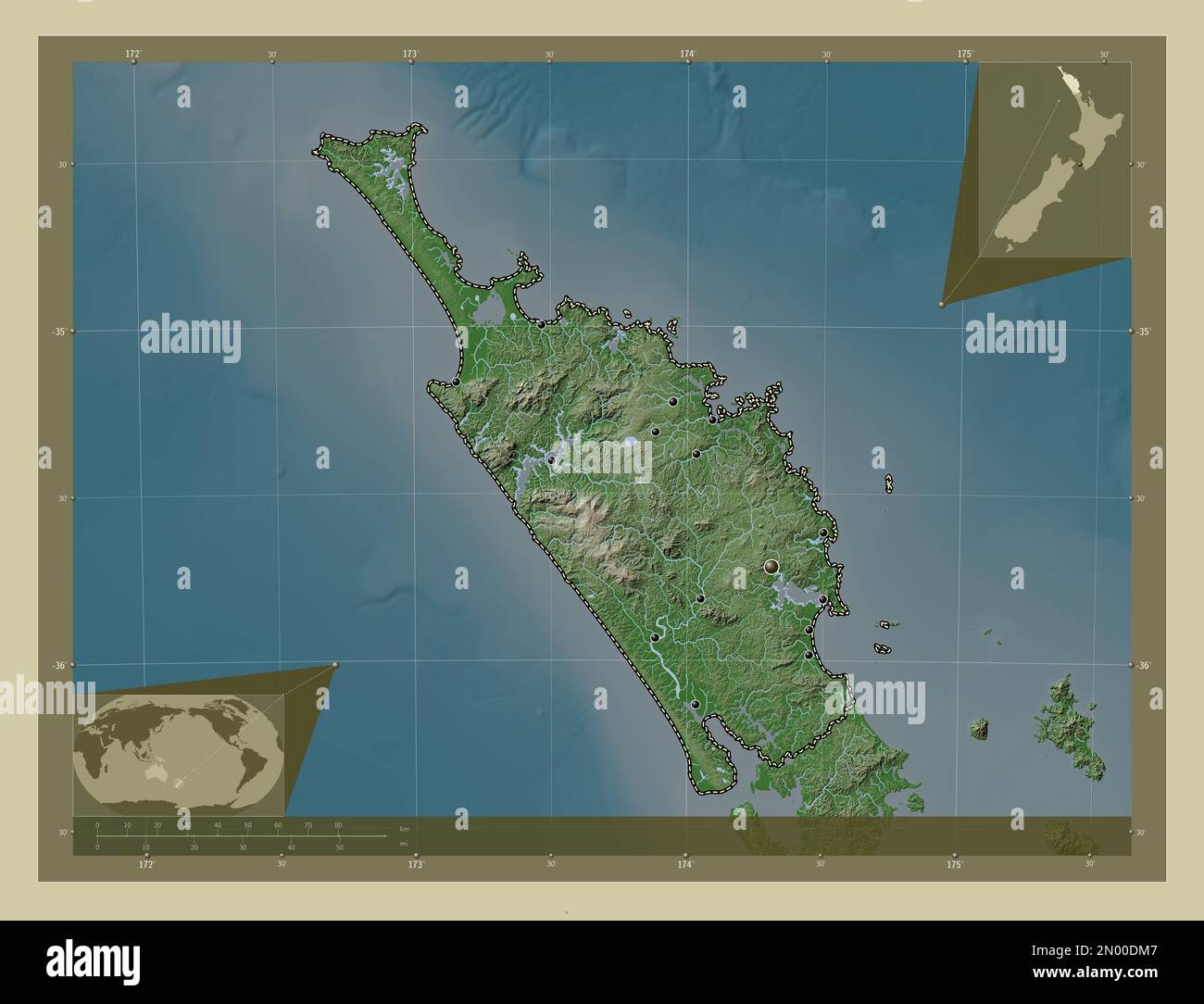 Northland, regional council of New Zealand. Elevation map colored in ...