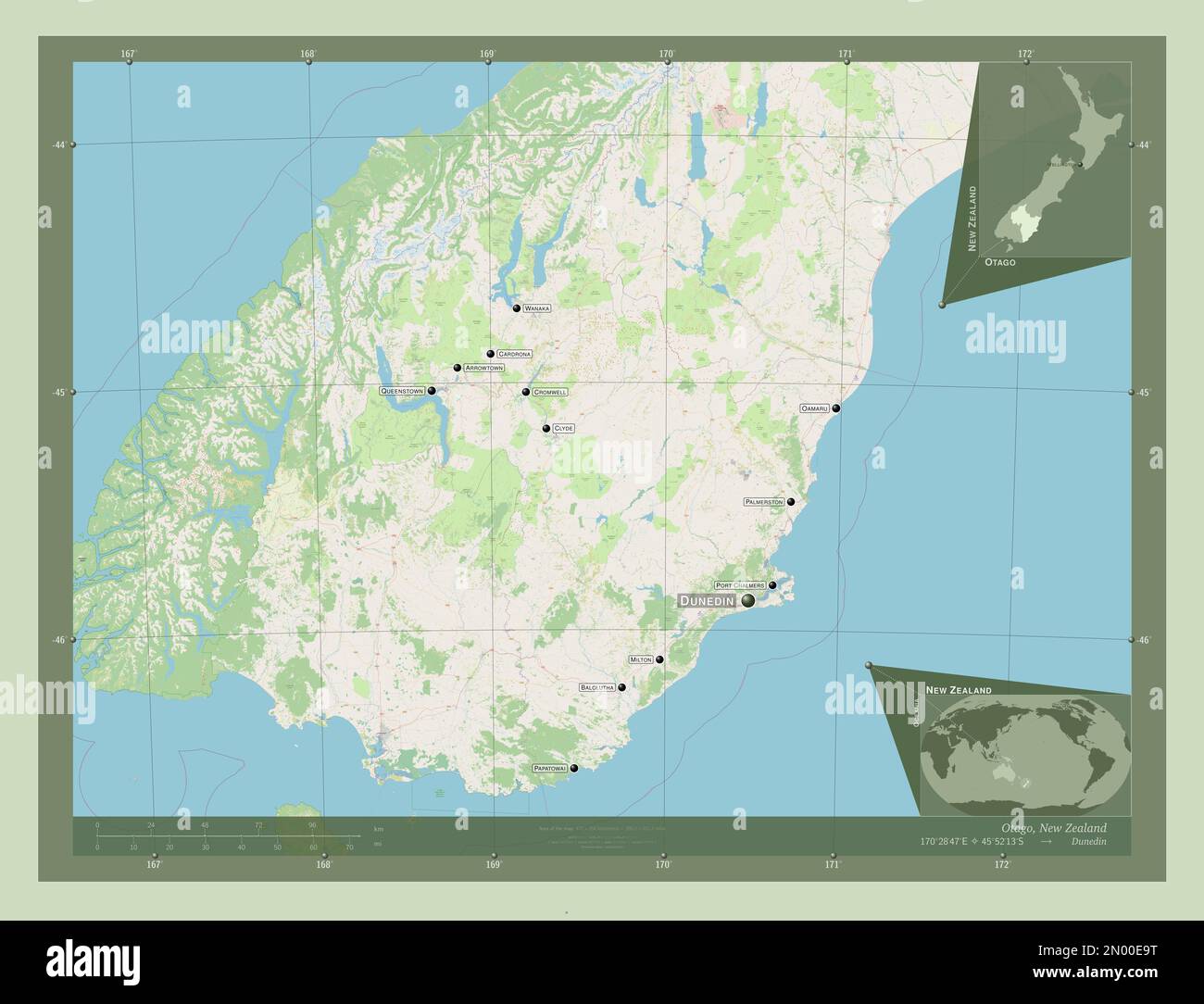 Otago, regional council of New Zealand. Open Street Map. Locations and ...
