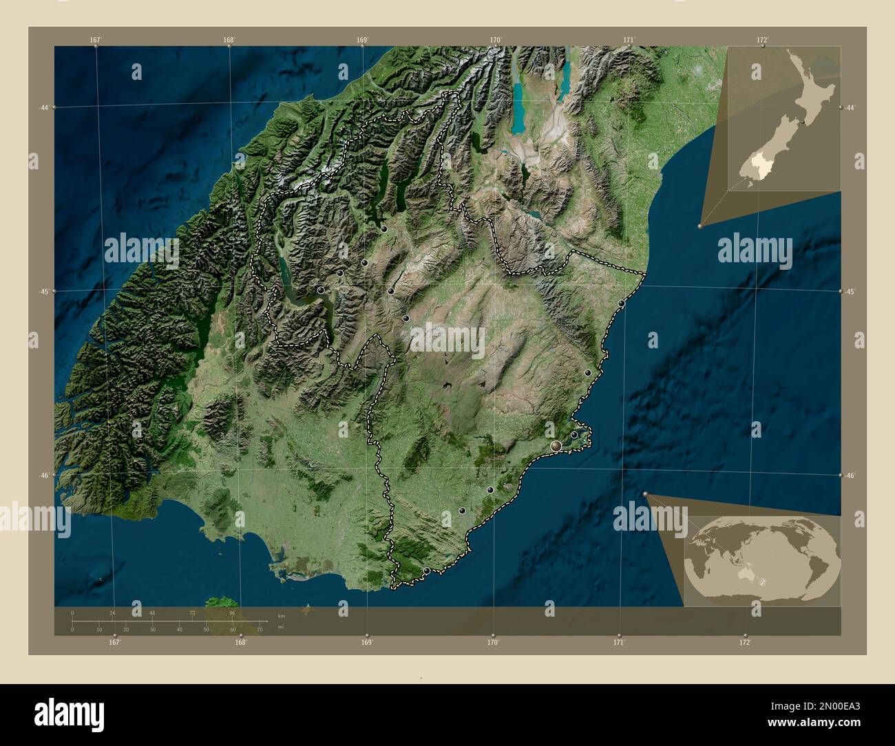 Otago, regional council of New Zealand. High resolution satellite map ...