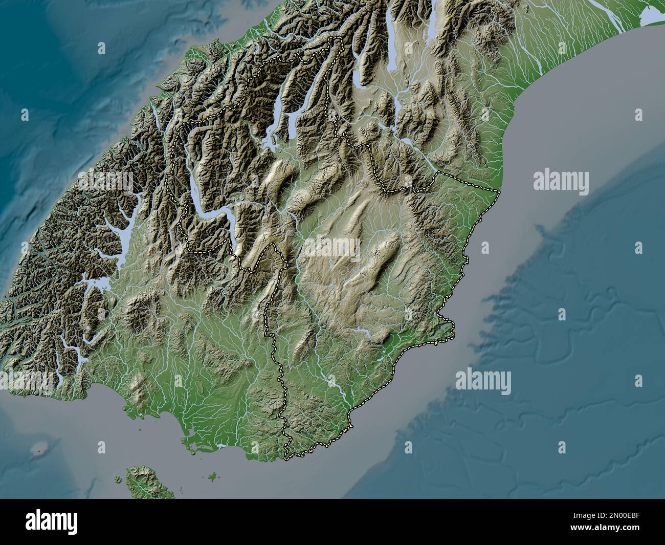 Otago, regional council of New Zealand. Elevation map colored in wiki ...