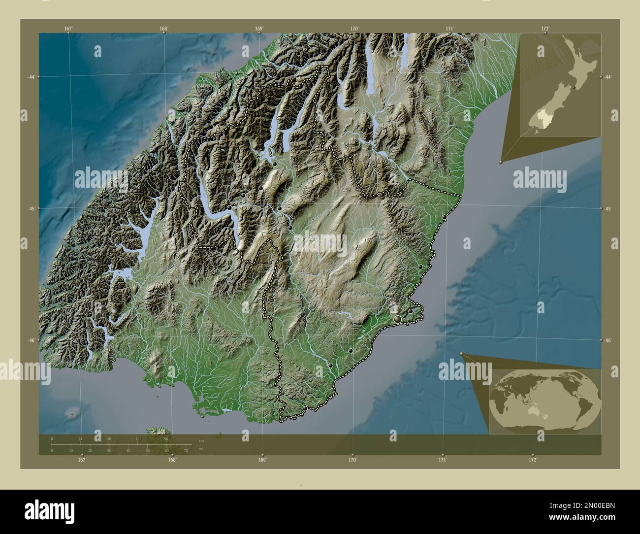 Otago, regional council of New Zealand. Elevation map colored in wiki ...